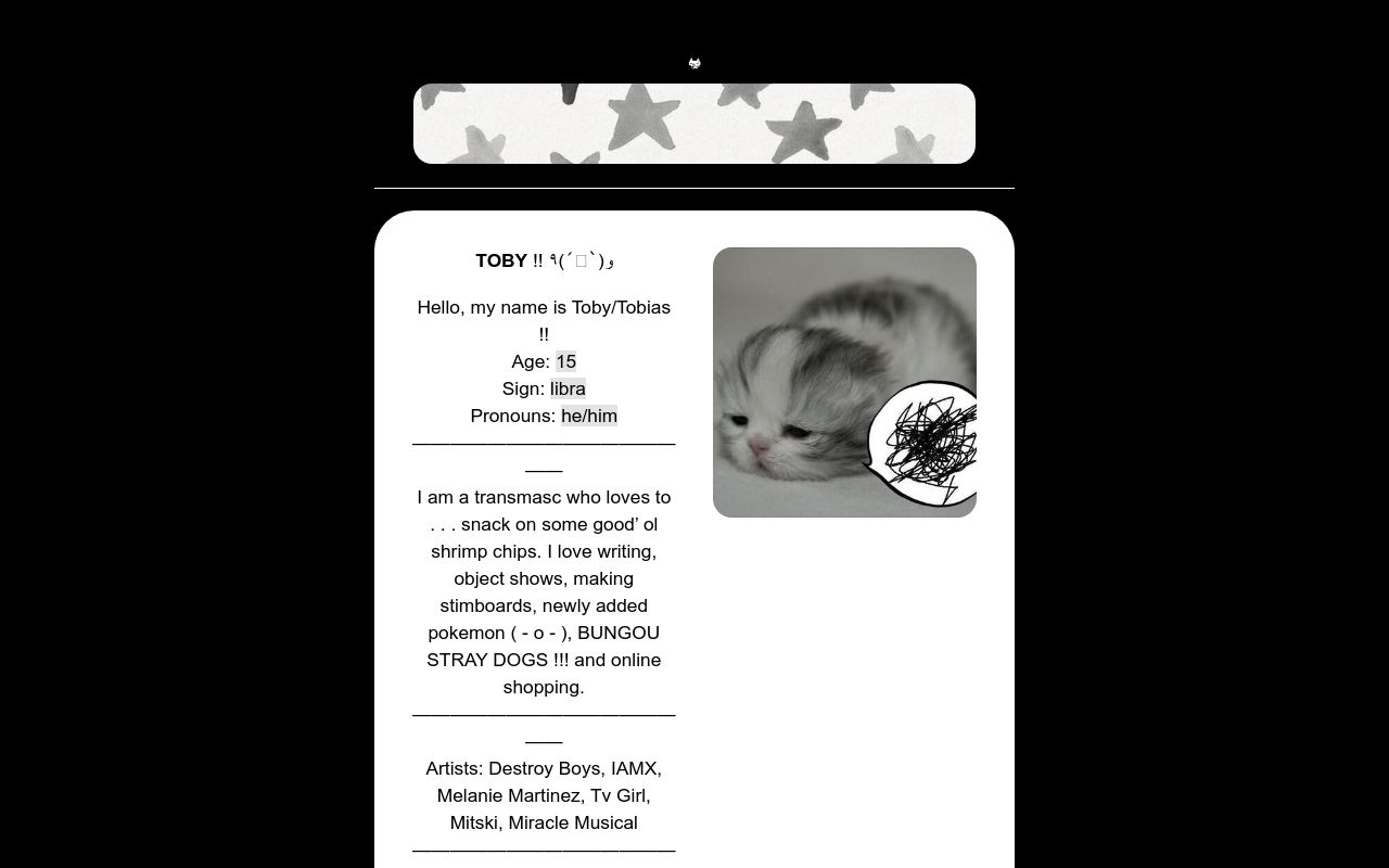 My new Carrd !! Toby :)